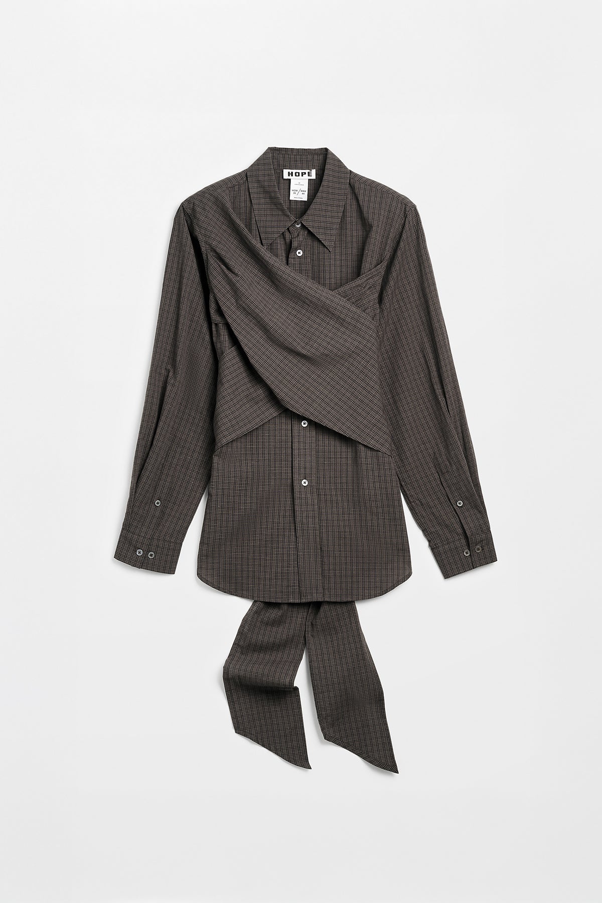 Wrapover Shirt in Warm Grey Micro Check – HOPE STHLM